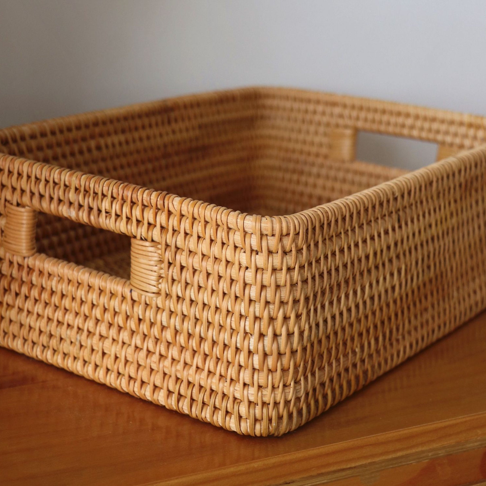Handmade Rectangle Woven Rattan Basket and Wicker Basket for Home ...