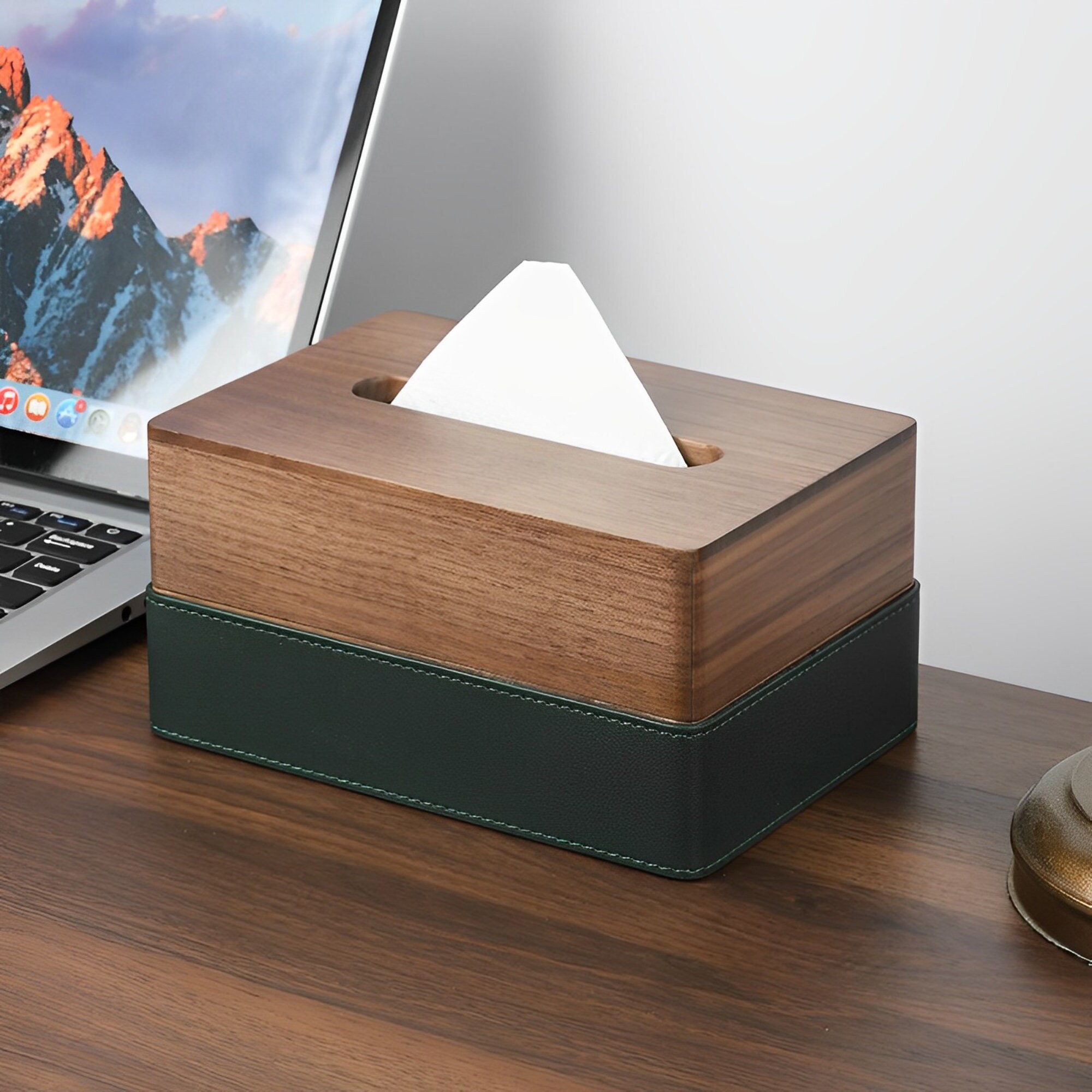Personalized Solid Walnut Tissue Box Cover, Wooden Brown Napkins Holder ...