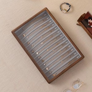 Solid Walnut Long Necklace Box, Wood/glass Lid Necklace Bracelet ...