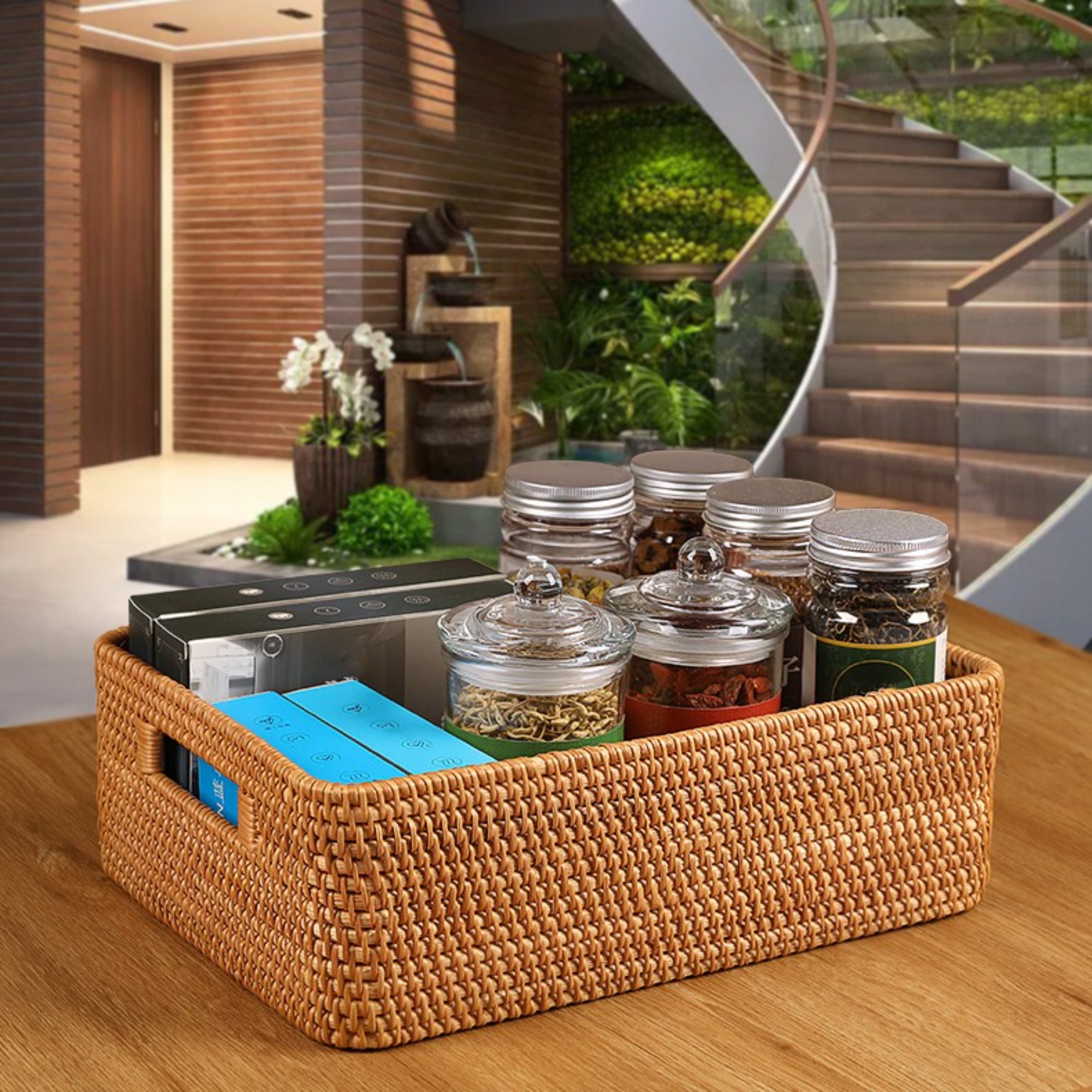 Handmade Rectangle Woven Rattan Basket and Wicker Basket for Home ...