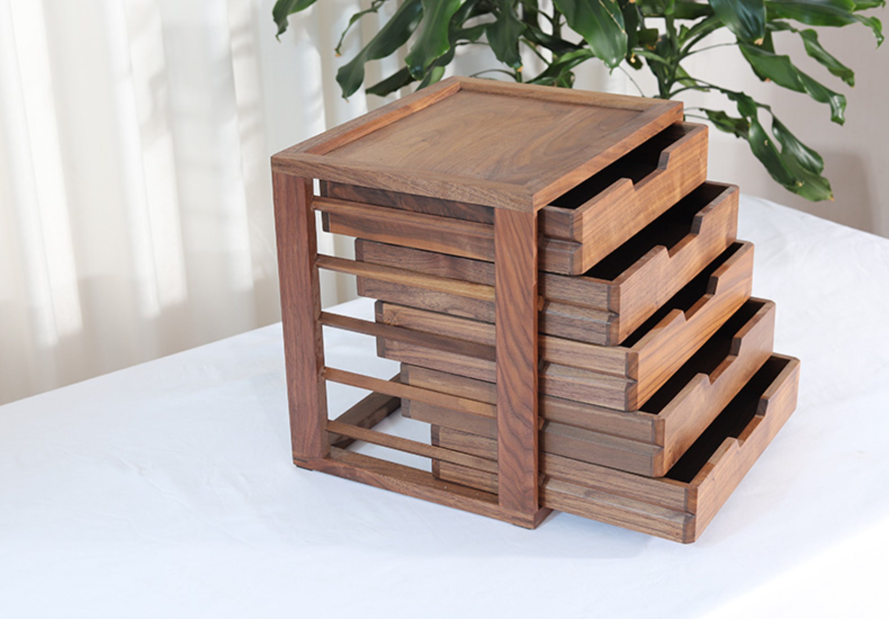 Solid Wooden Desktop Drawer Storage Box, Desk Storage Cabinet, 5 Layer ...