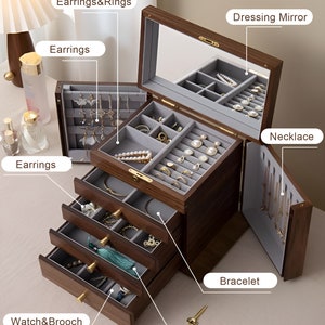 Custom Wood Jewelry Box, Pull Out Drawers With Glass Jewellery Box Case ...