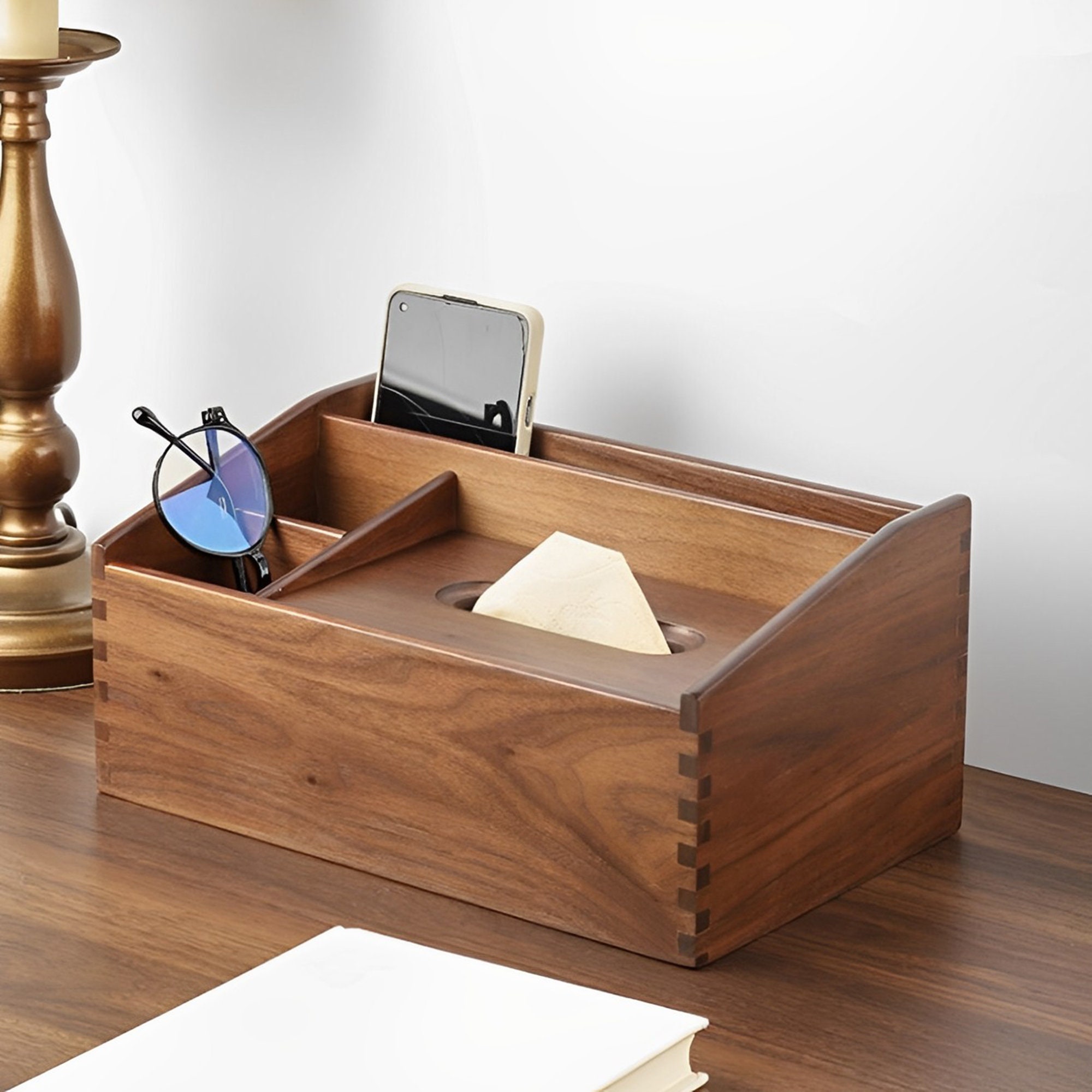 Personalized Tissue Box Cover With Storage, Solid Walnut Wooden Napkins ...