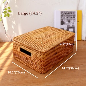 Handmade Rectangle Woven Rattan Basket With Lid and Wicker Basket for ...