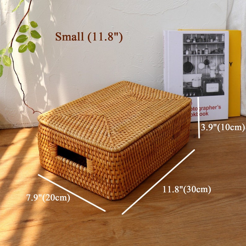 Handmade Rectangle Woven Rattan Basket With Lid and Wicker - Etsy