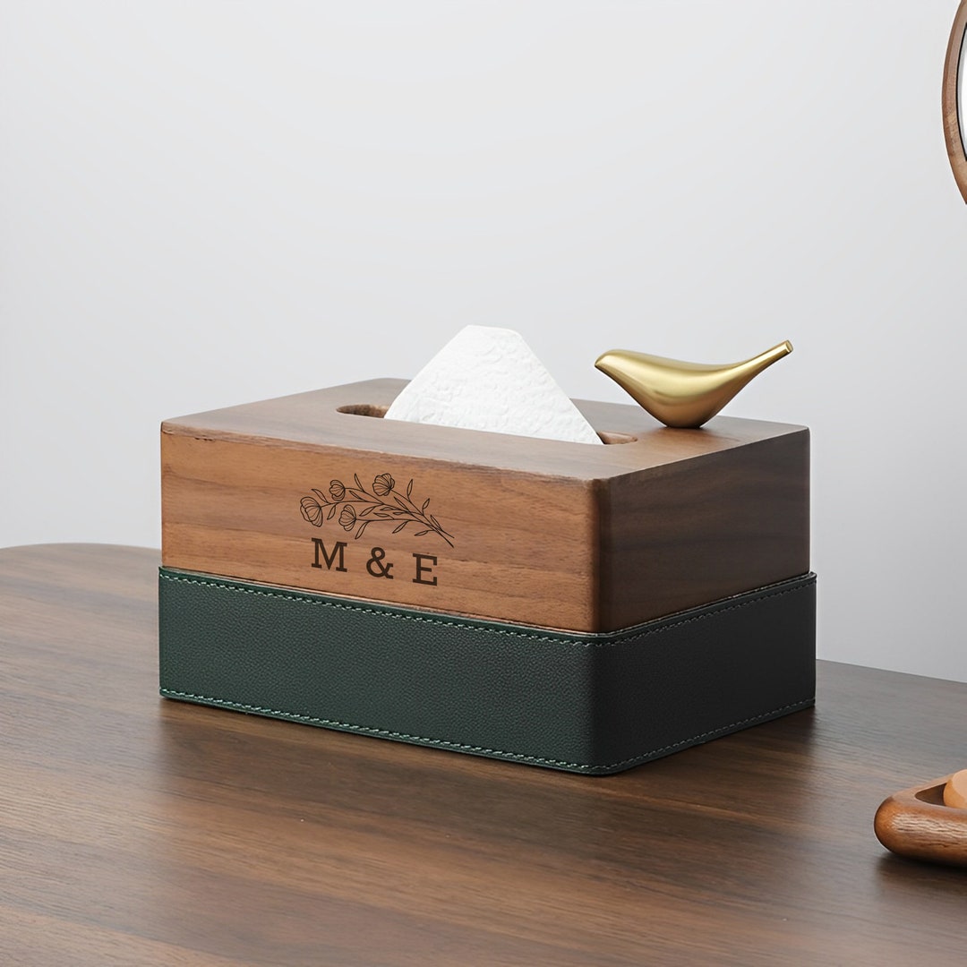Personalized Solid Walnut Tissue Box Cover, Wooden Brown Napkins Holder ...