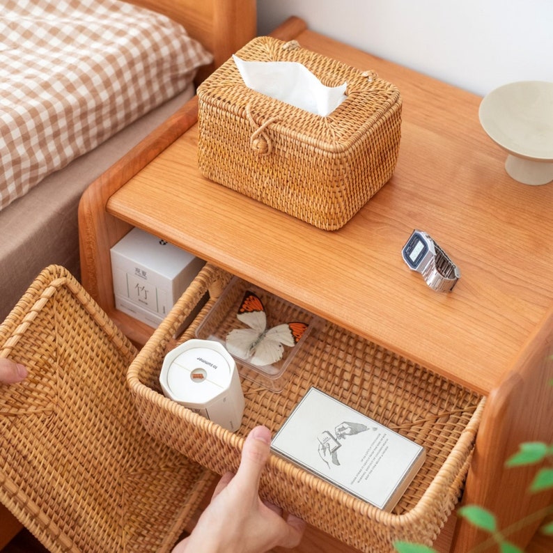 Handmade Rectangle Woven Rattan Basket With Lid and Wicker - Etsy