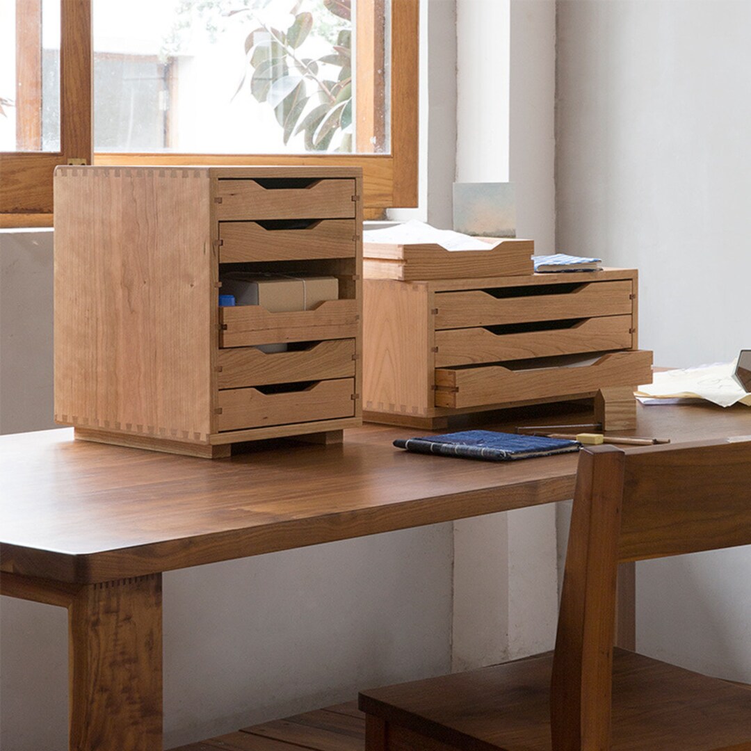 Solid Wooden Desktop Drawer Storage Box, Desk Storage Cabinet ...