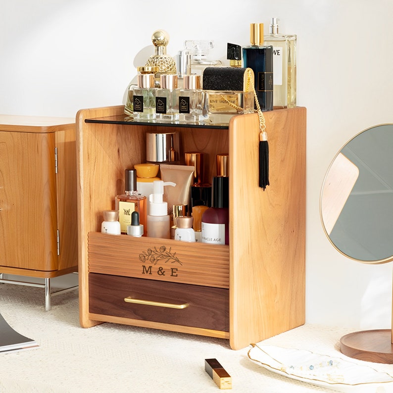 Personalized Large Makeup Organizer Box, Wood Cosmetic Storage Box ...