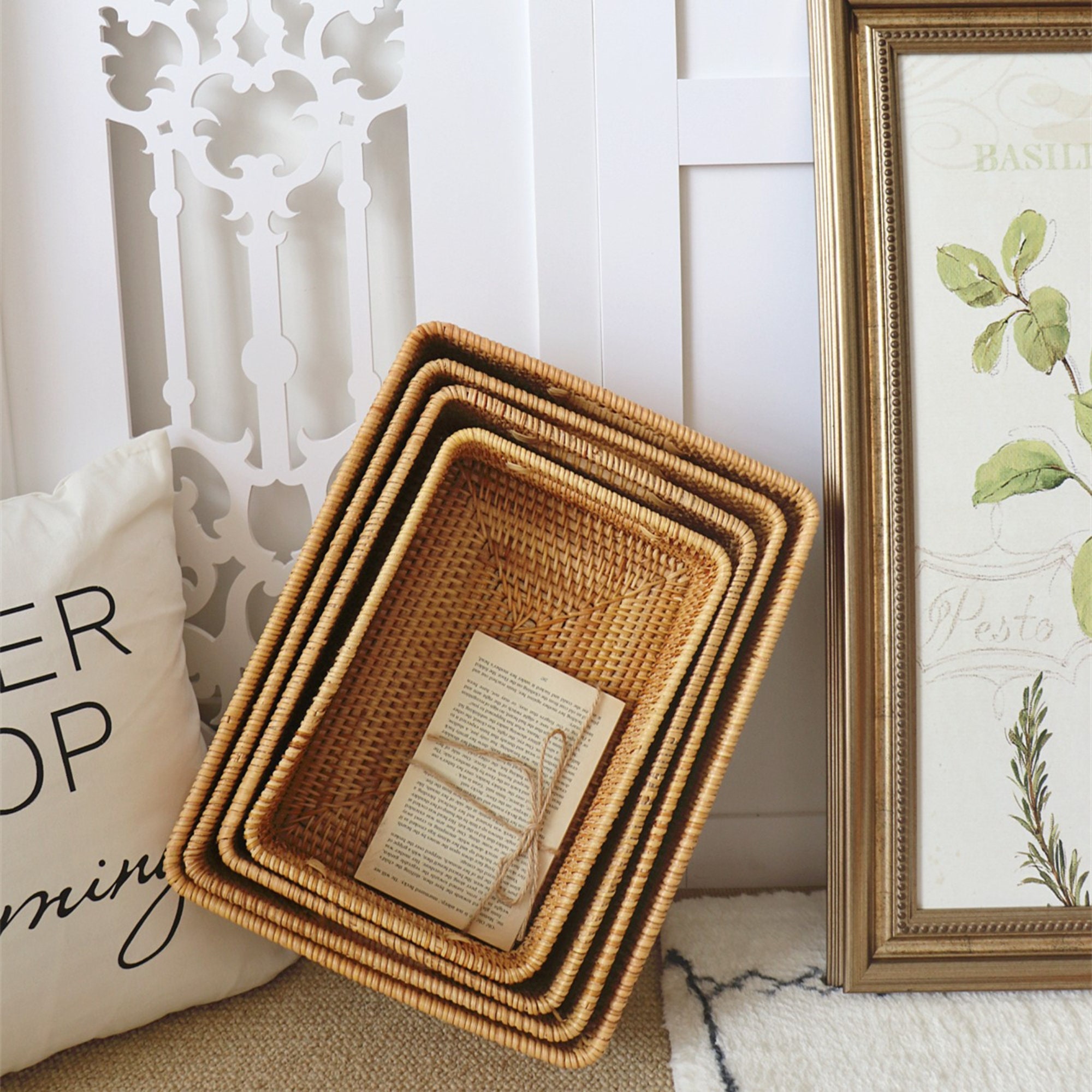 Handmade Rectangle Woven Rattan Basket and Wicker Basket for Home ...