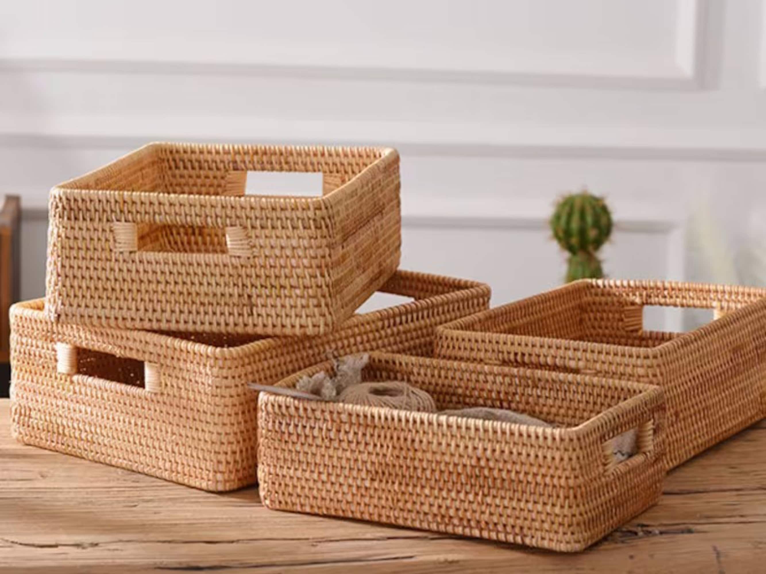Handmade Rectangle Woven Rattan Basket and Wicker Basket for Home ...
