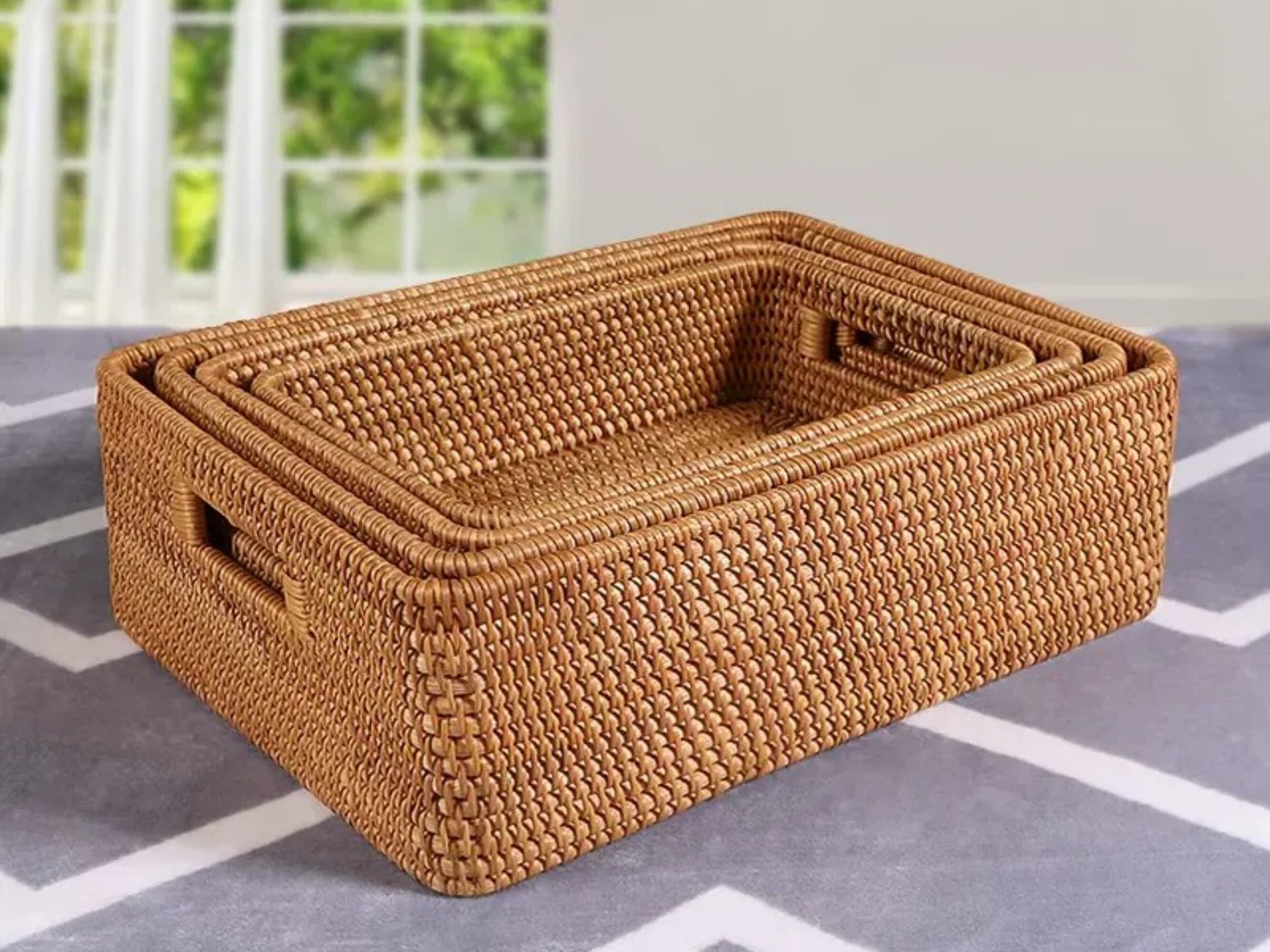 Handmade Rectangle Woven Rattan Basket and Wicker Basket for Home ...