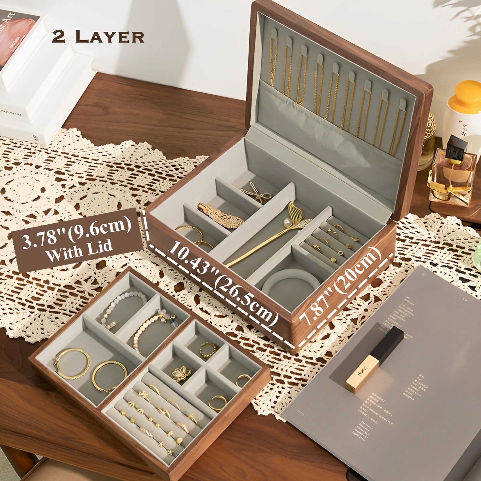 Personalized Solid Wooden Layer Jewelry Box Walnut Wood Large - Etsy