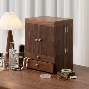 Luxury Solid Walnut Makeup Organizer Box, Extra Large Wood Cosmetic ...