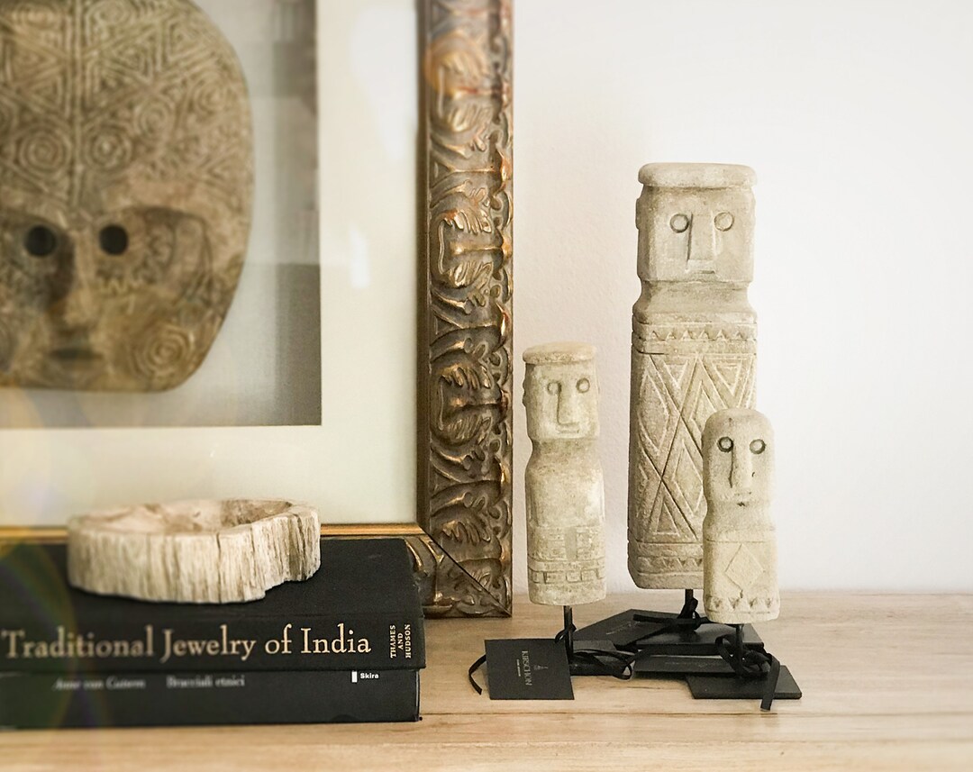Set of 3 Tribal Limestone Statues From Timor - Etsy