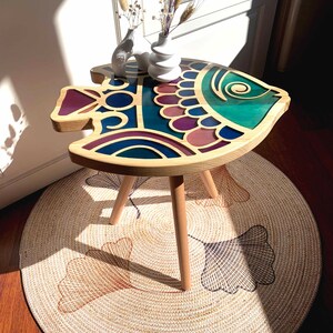 Handmade Wooden Resin Fish Figure Coffee Table - Wood Slab Fish Shaped ...