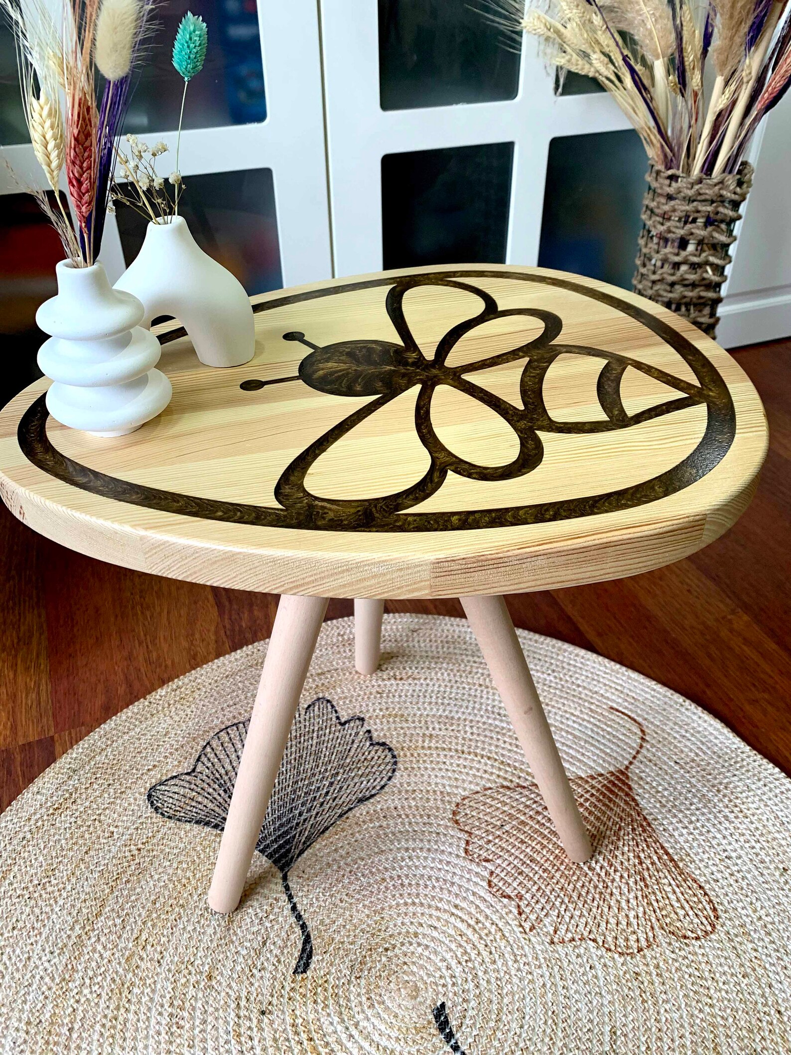 Bee Epoxy Coffee Table: Natural Wood Side Table, Living Room Decor - Etsy