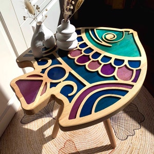 Handmade Wooden Resin Fish Figure Coffee Table - Wood Slab Fish Shaped ...