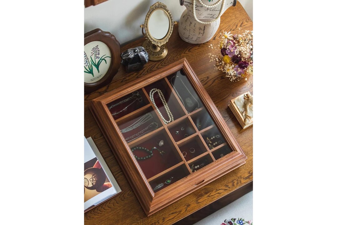 Solid Wood Glass Door Wall Hanging Box, Jewelry Storage Case, Table Tea ...
