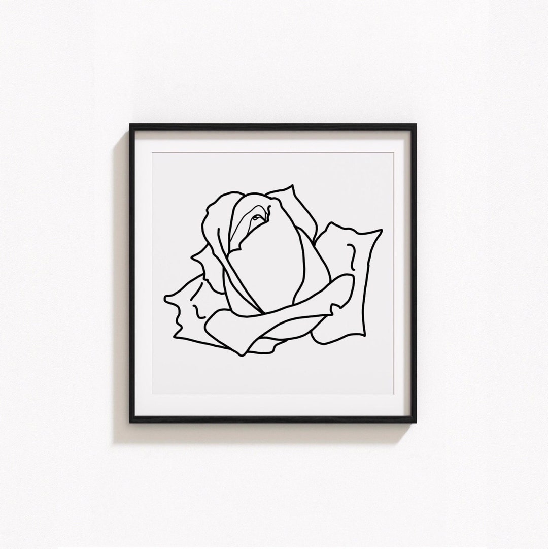 Rose Bud Line Drawing, Vintage Rose Art, Instant Digital Download Art ...