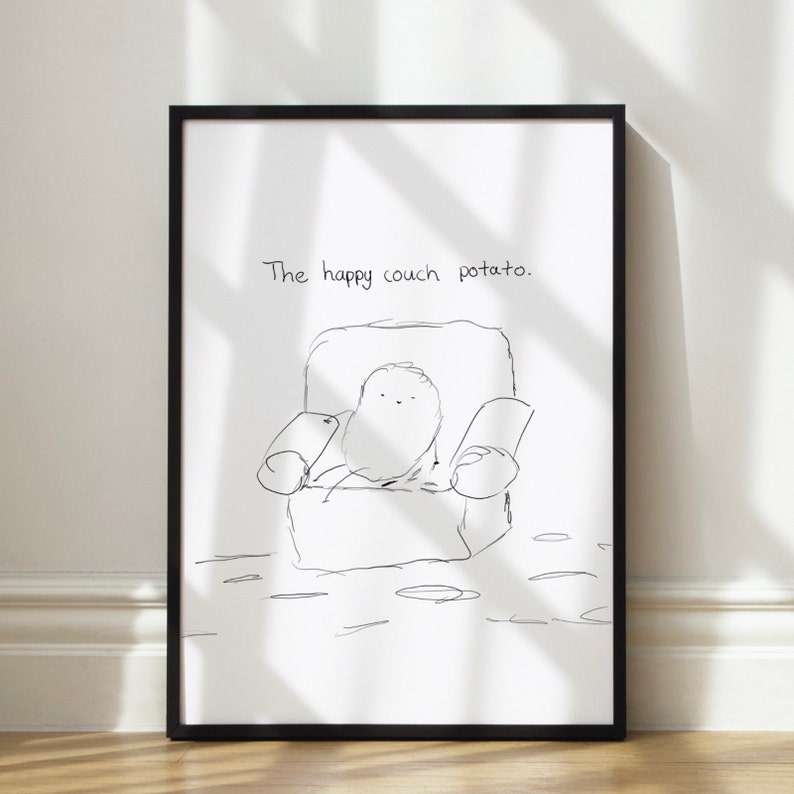Cute Couch Potato Line Drawing, Home Decor Wall Art/poster/print/card ...
