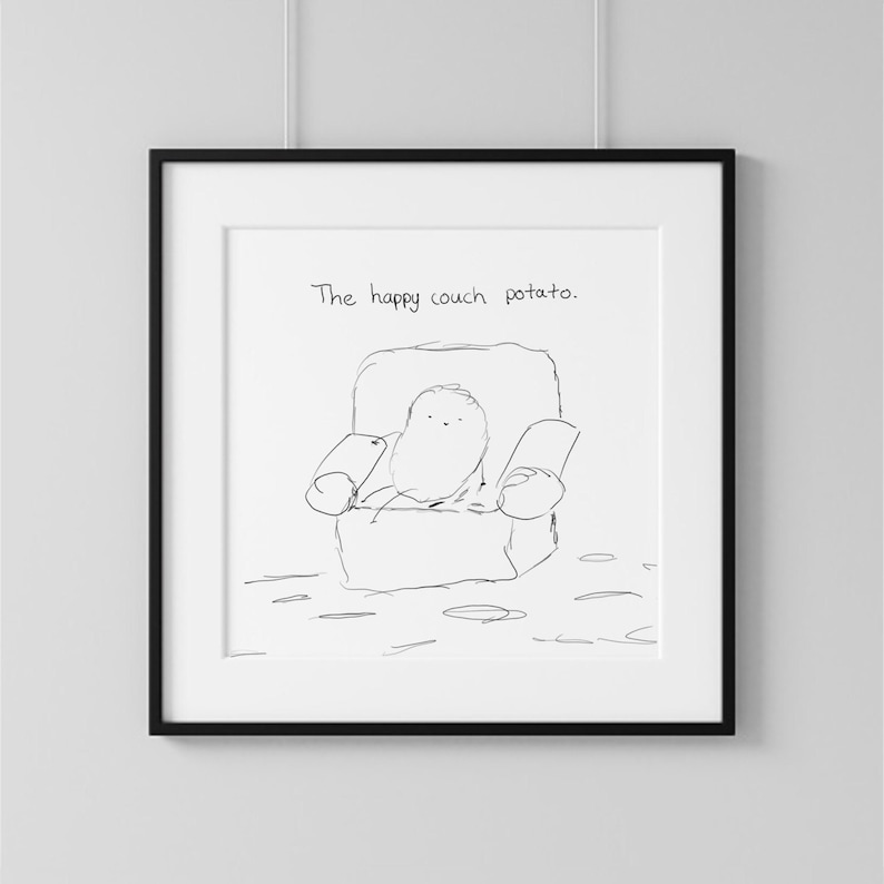 Cute Couch Potato Line Drawing, Home Decor Wall Art/poster/print/card ...
