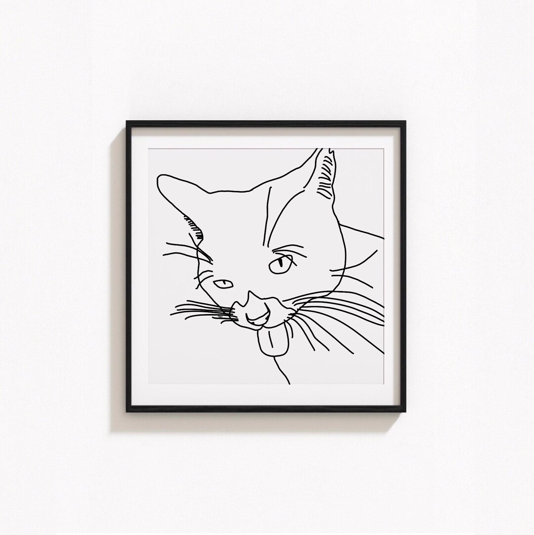 Cat Line Drawing Digital Download Art Printable, Home Office Business ...