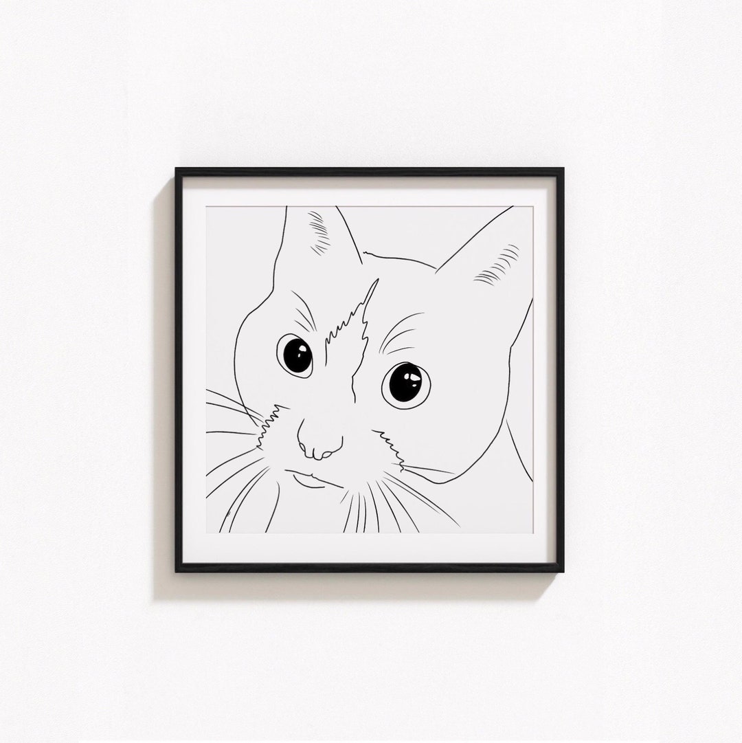 Cat Line Drawing Digital Download Art Printable, Home Office Business ...