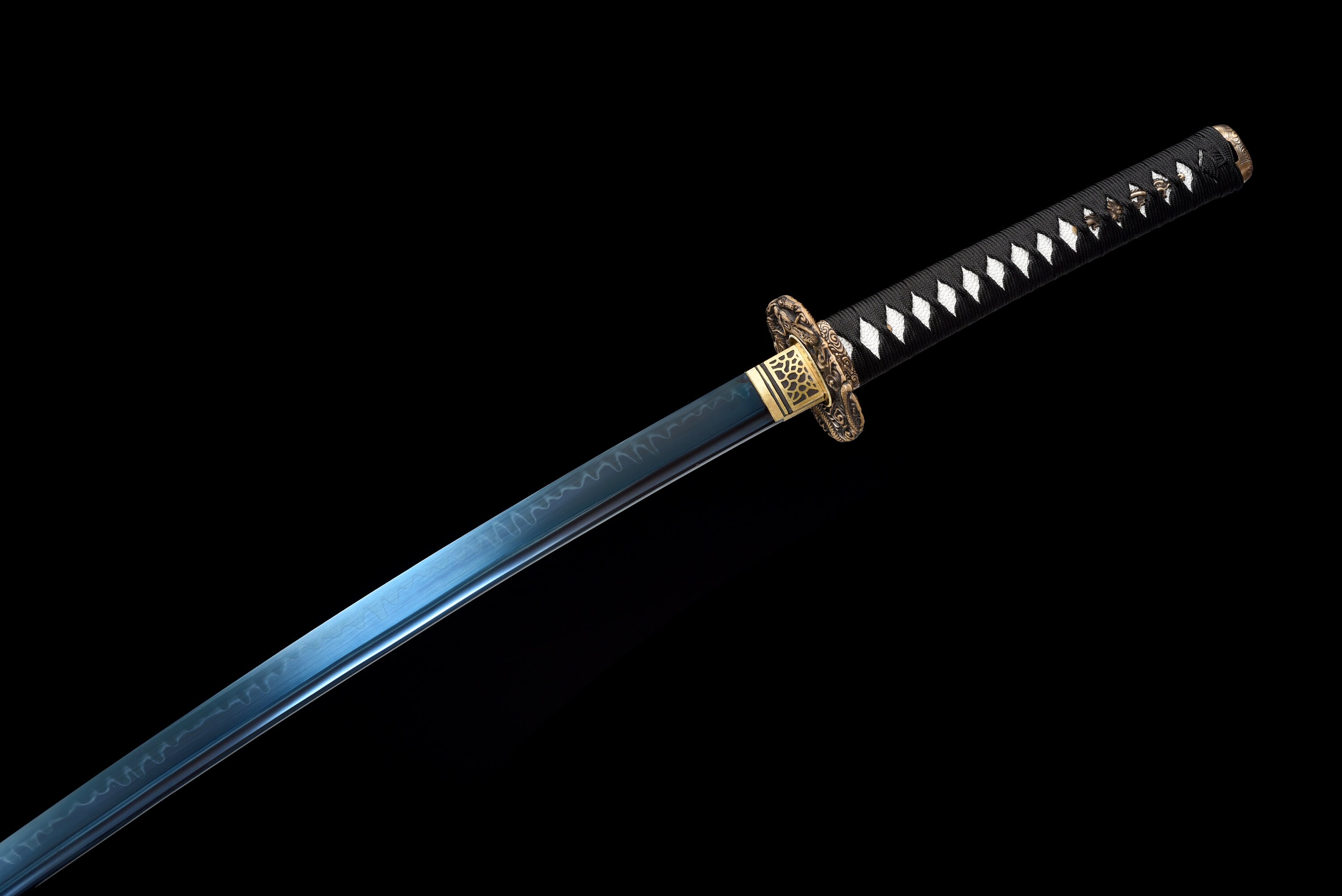 Buy Hand Forged T10 Carbon Steel Blade Black Katana, Clay Tempere Baked ...