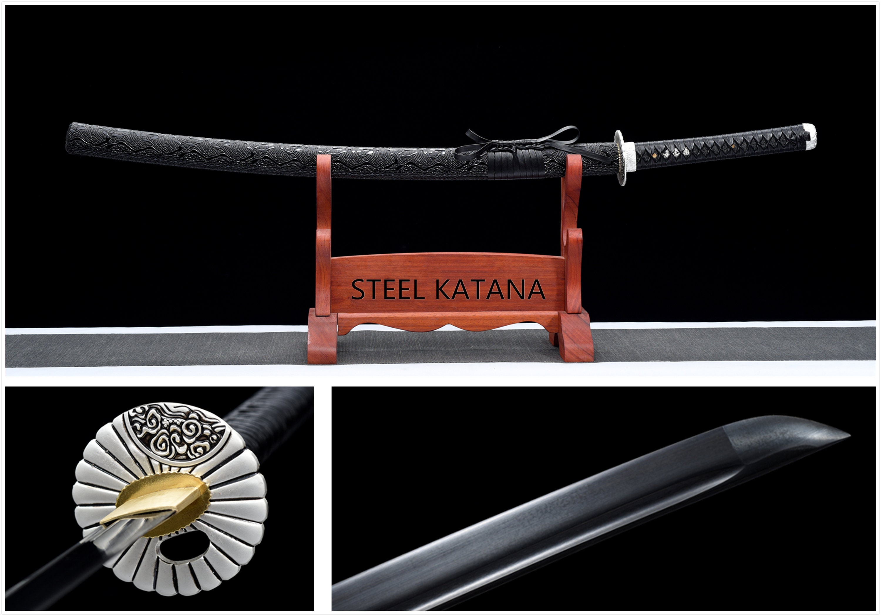 Black Samurai Sword With Black Blade Hand Forged Manganese - Etsy