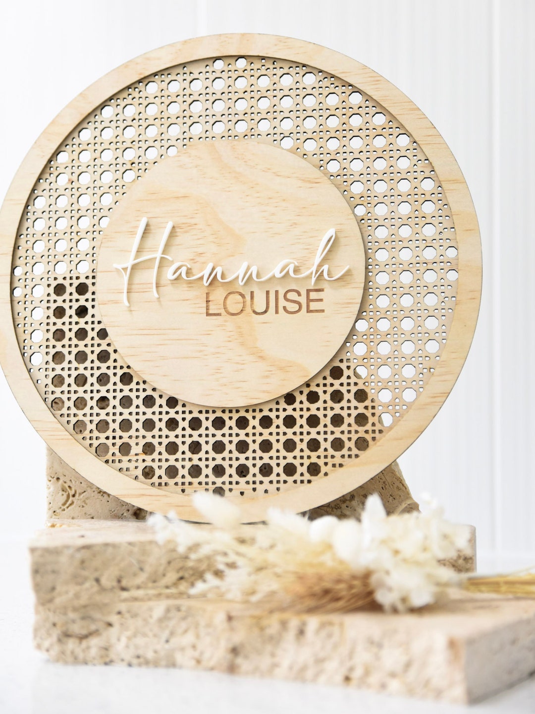 Large - Rattan Name Plaque/sign - Custom Personalised Timber Gift for ...