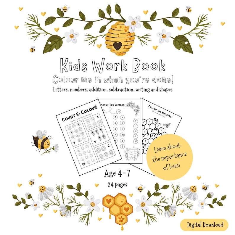 Bee Printable Worksheets, Kids Learning Workbook, Educational ...