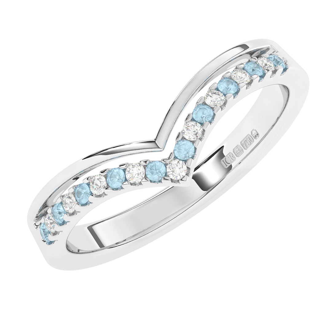 Pave Set 100% Natural Round Brilliant Cut Diamonds and Topaz Wishbone Half Eternity Ring ...