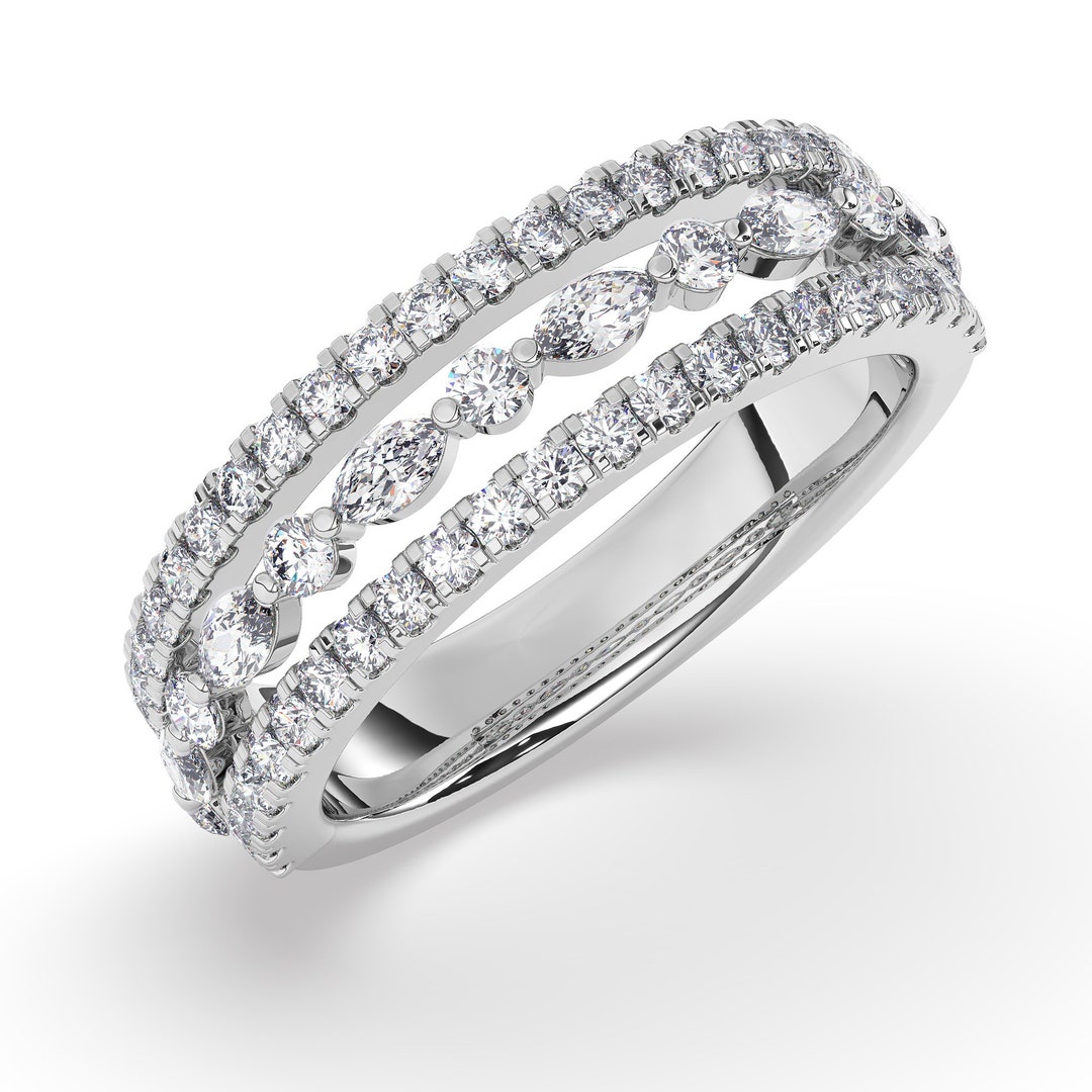 1 Ct Fishtail Set 100% Natural Round and Marquise Cut Diamonds Half ...