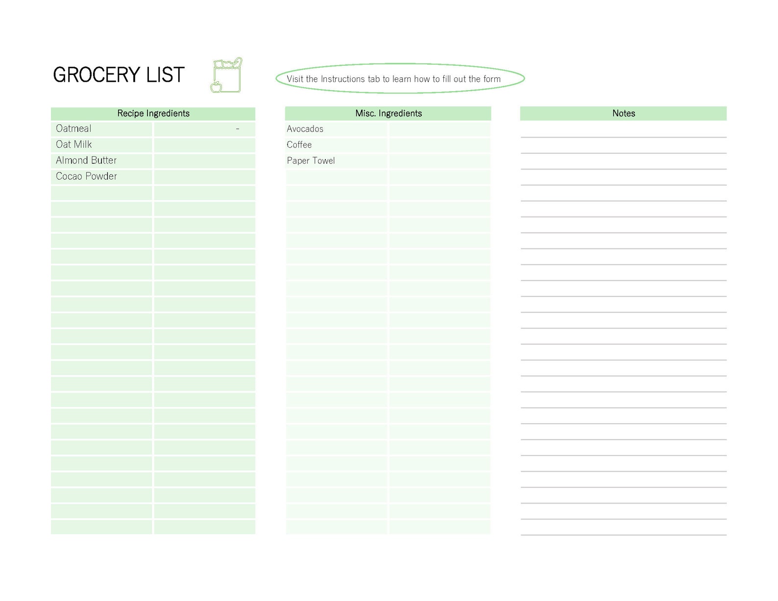 Grocery List, Meal Plan, Recipe Template (semi-automated!) - Etsy