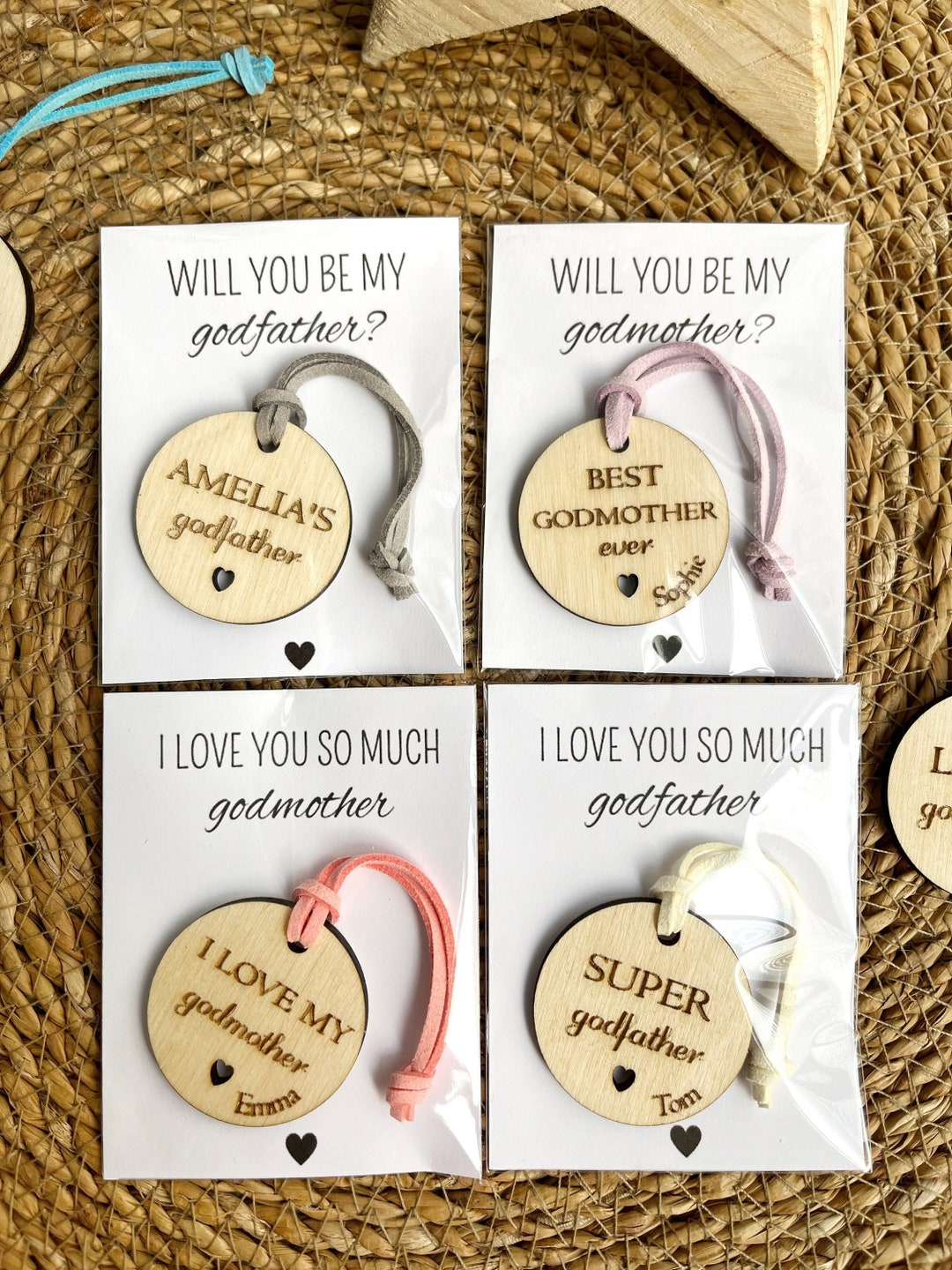 Personalized Wooden Keychain for Godparent Proposal Godmother and ...