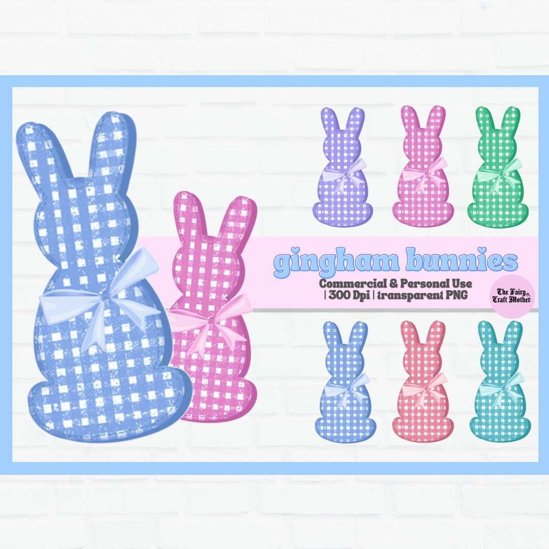 Gingham Bunny Clipart Set, Easter Clipart, Easter Bunny Clipart ...