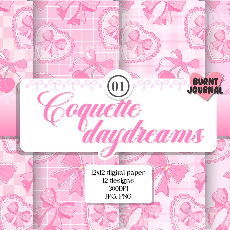 Coquette Daydreams - Coquette Aesthetic Digital Paper Pack, Journal ...