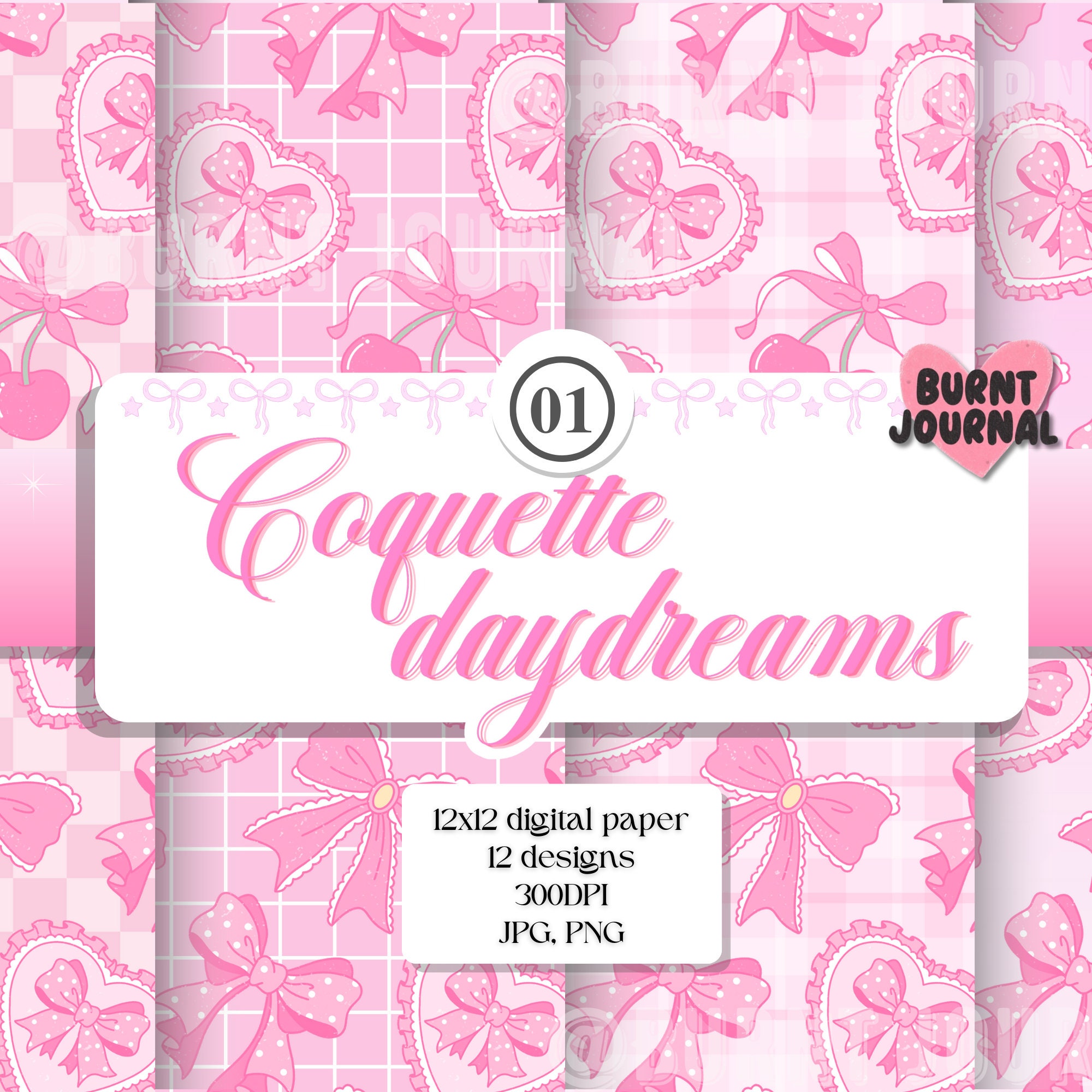 Coquette Daydreams - Coquette Aesthetic Digital Paper Pack, Journal ...