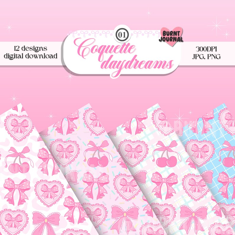 Coquette Daydreams - Coquette Aesthetic Digital Paper Pack, Journal ...