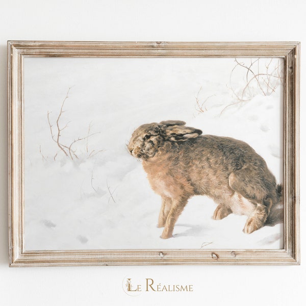 Rabbit in Snow Painting - Etsy