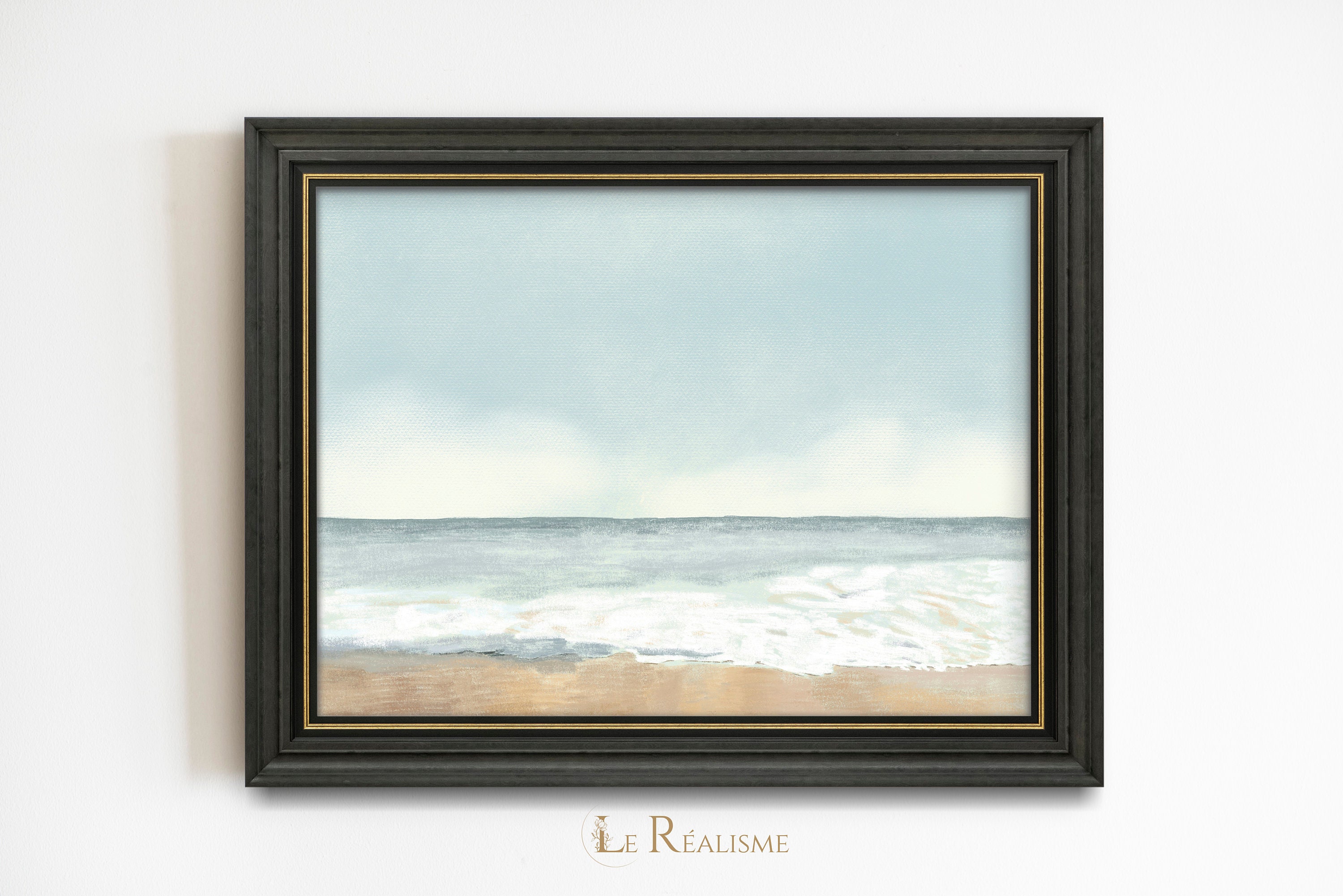 Muted Beach Painting Vintage Coastal Seascape Print Ocean - Etsy