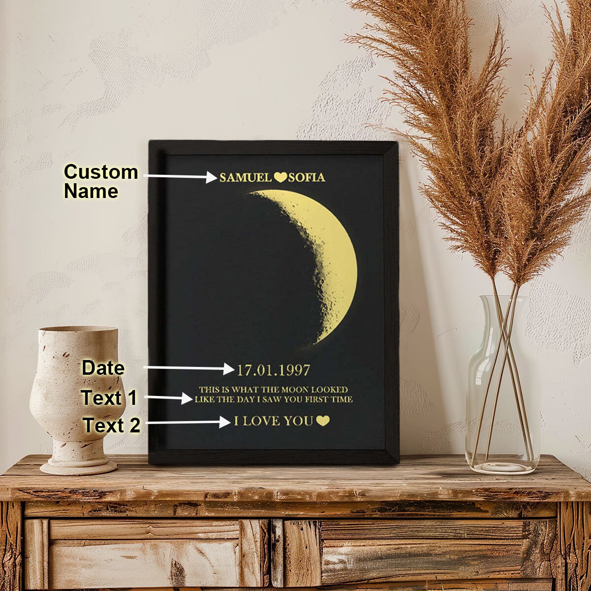 Custom Moon Phase Print, Personalized Moon Phase Frame, Custom Moon ...