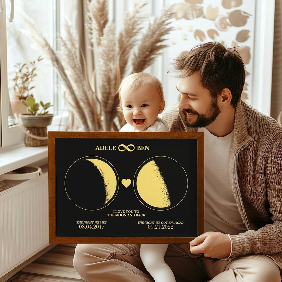 Personalized Moon Phase Wooden Frame - Monogram Moon Phase Print ...