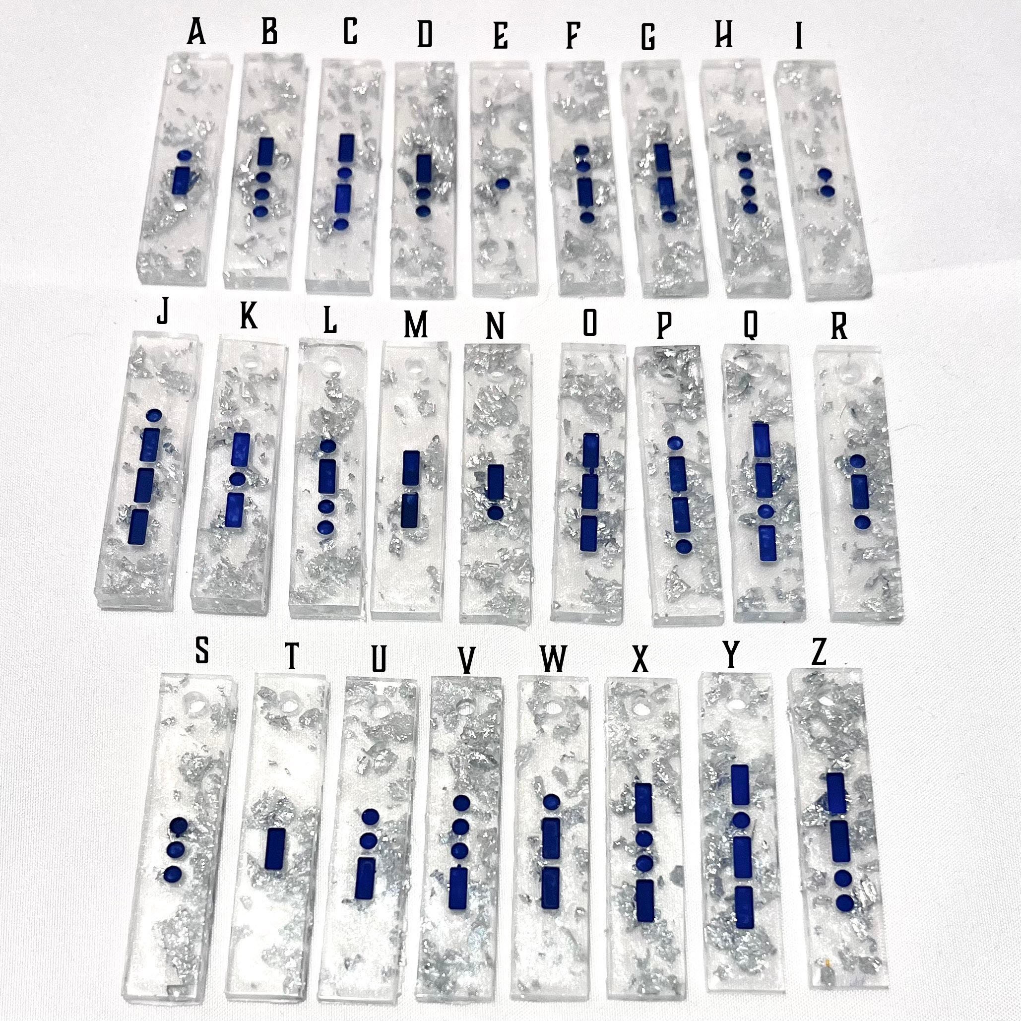 Morse Code Letter Charms for Necklaces or Keychains - Silver and Blue ...