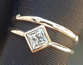 Princess Cut Bezel Set Ring - Etsy
