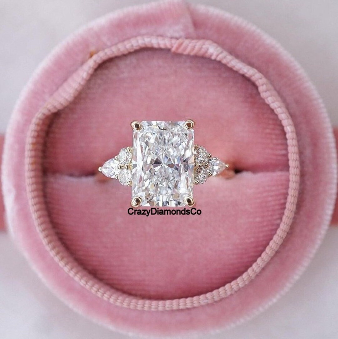 Hidden Halo With Pave Bridge Set Solitaire Ring, 6.06CT Radiant Cut ...
