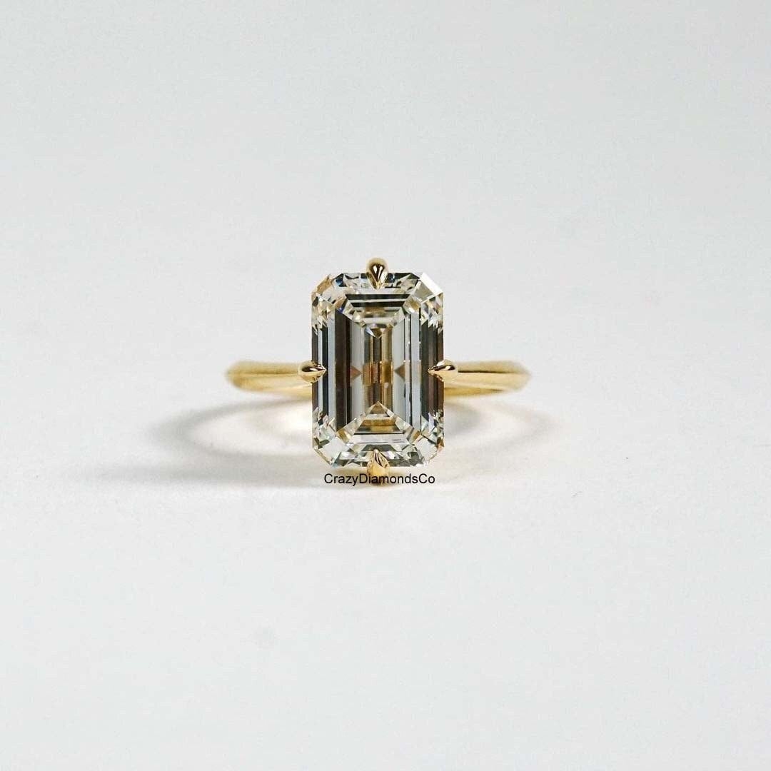 Knife Edge Style Ring, Compass Prong Ring, 5.34 CT Emerald Cut ...