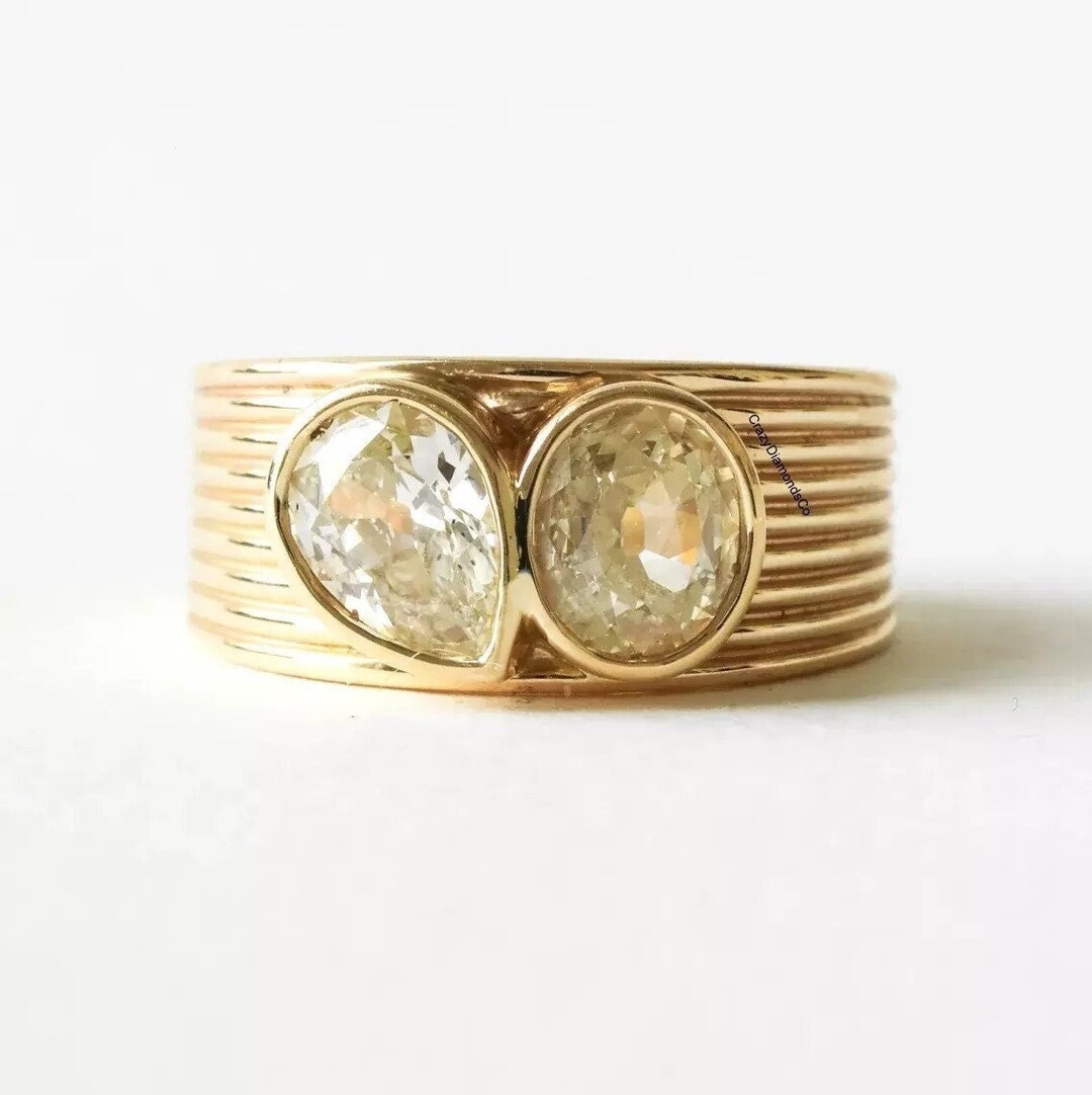 Toi Et Moi Wedding Ring, 2.5 TCW Old Mine Pear and Oval Cut Moissanite ...
