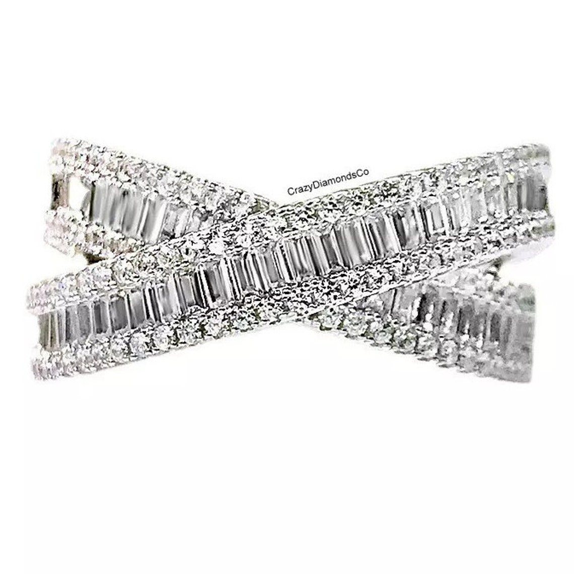 Classic Baguette Crossover Wedding Band 14k White Gold With - Etsy